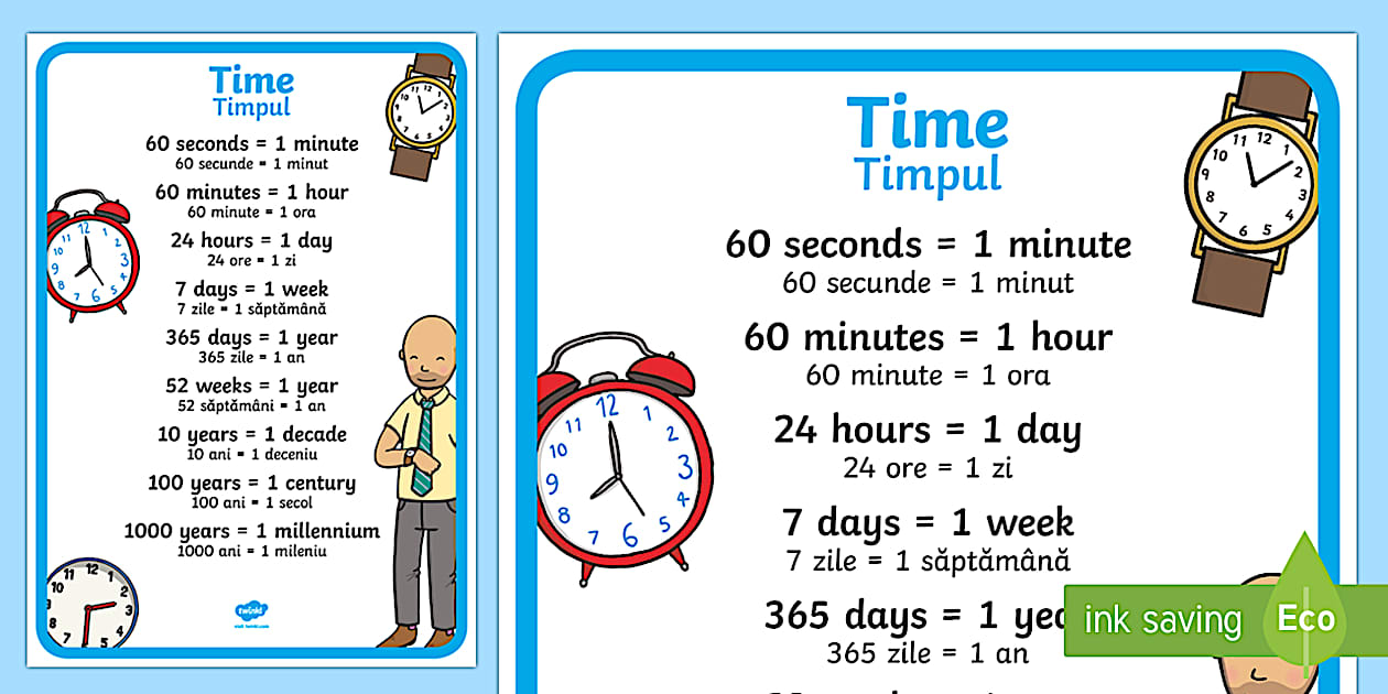 Time Display Poster English/Romanian (teacher made) - Twinkl