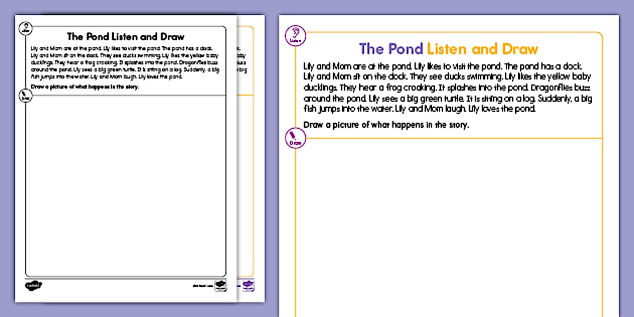 Prekindergarten Reading Passage The Pond Listen and Draw