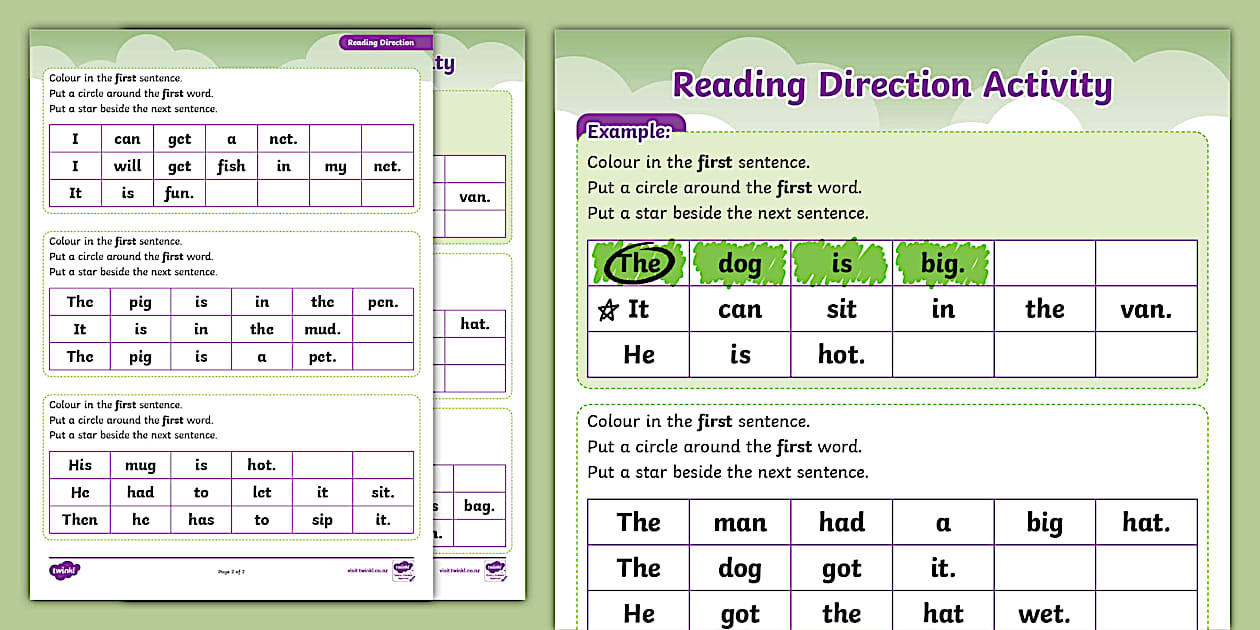 Reading Direction Activity (Teacher-Made) - Twinkl