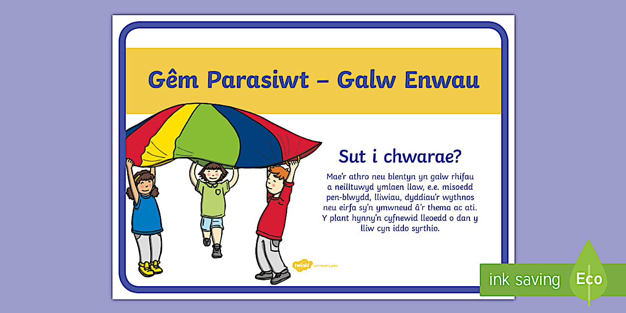 Gemau Buarth | Adnodd Poster Arddangos Gem Parasiwt i blant