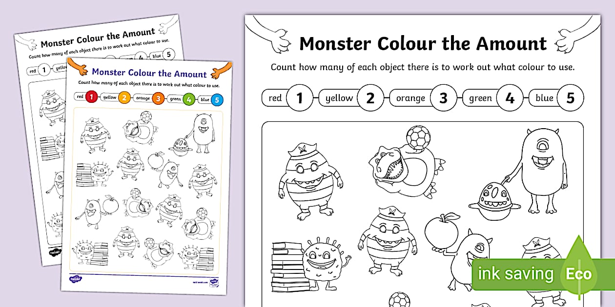 👉 Monster Colour the Amount Activity Sheet - Twinkl