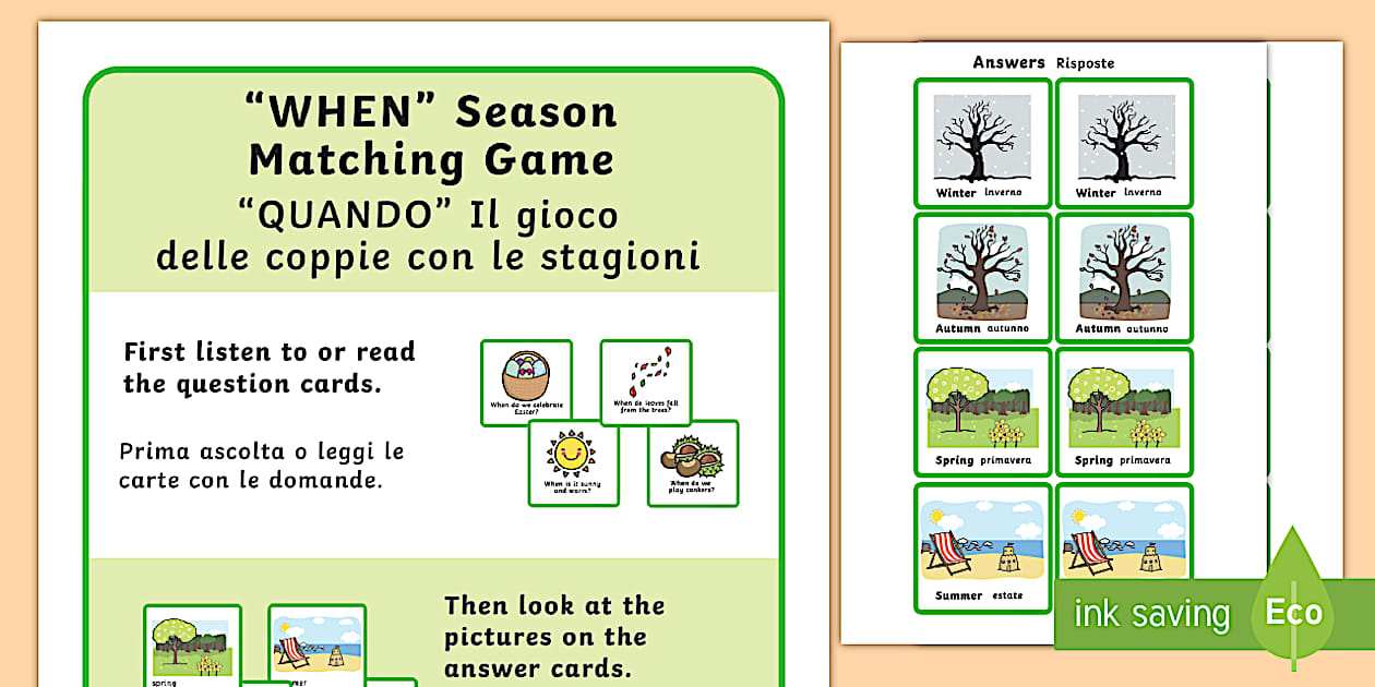 When Season Matching Game English/ Italian - When Season Matching Game