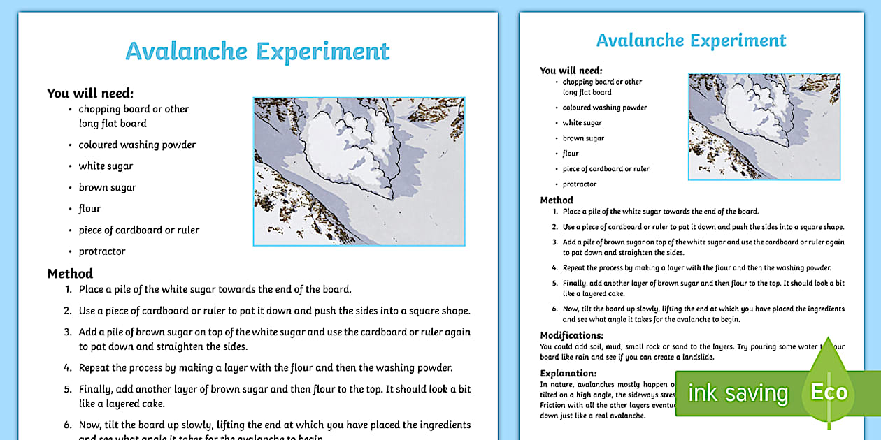 Black and White Avalanche Science Experiment - Twinkl