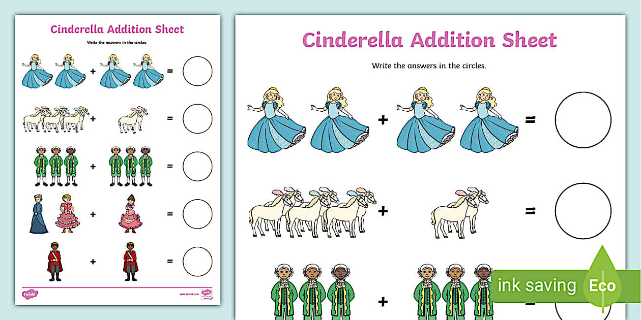 Cinderella Addition Sheets (teacher made) - Twinkl