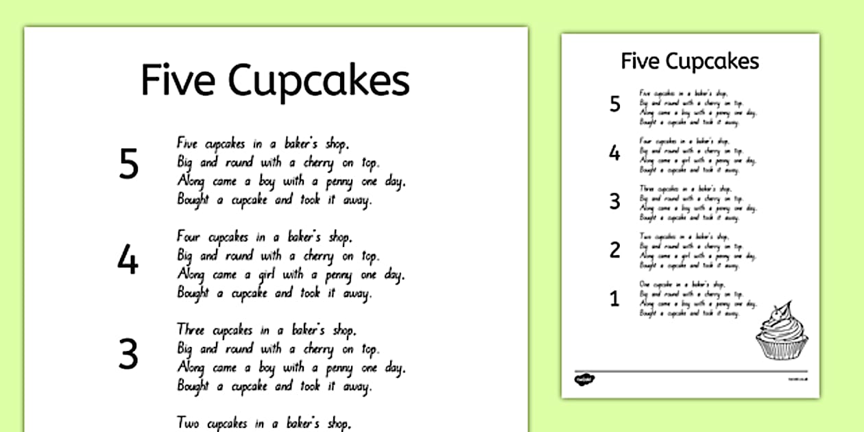 Five Cupcakes Nursery Rhyme Sheet (teacher made) - Twinkl