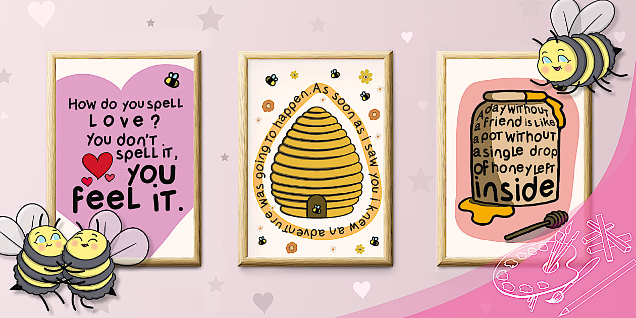 Friendship Inspirational Quotes Bee-Themed Posters Pack