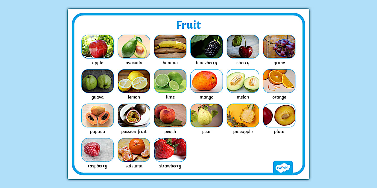 Fruit Photo Word Mat - KS1 (teacher made) - Twinkl