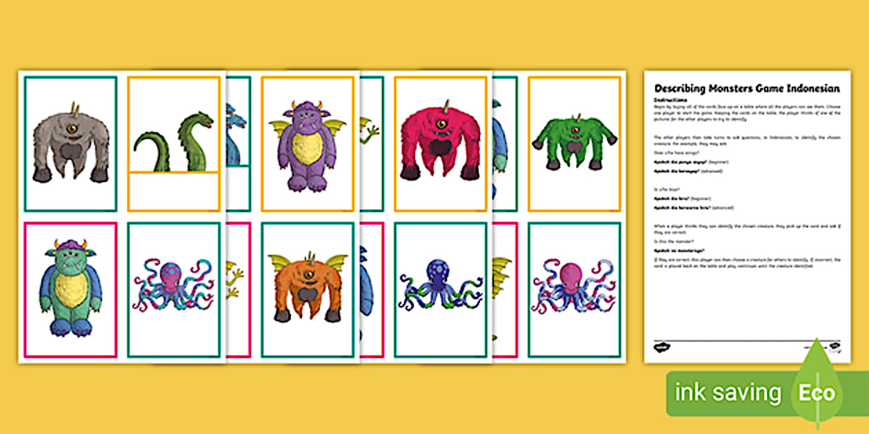 Describing Monsters Game Indonesian - Twinkl