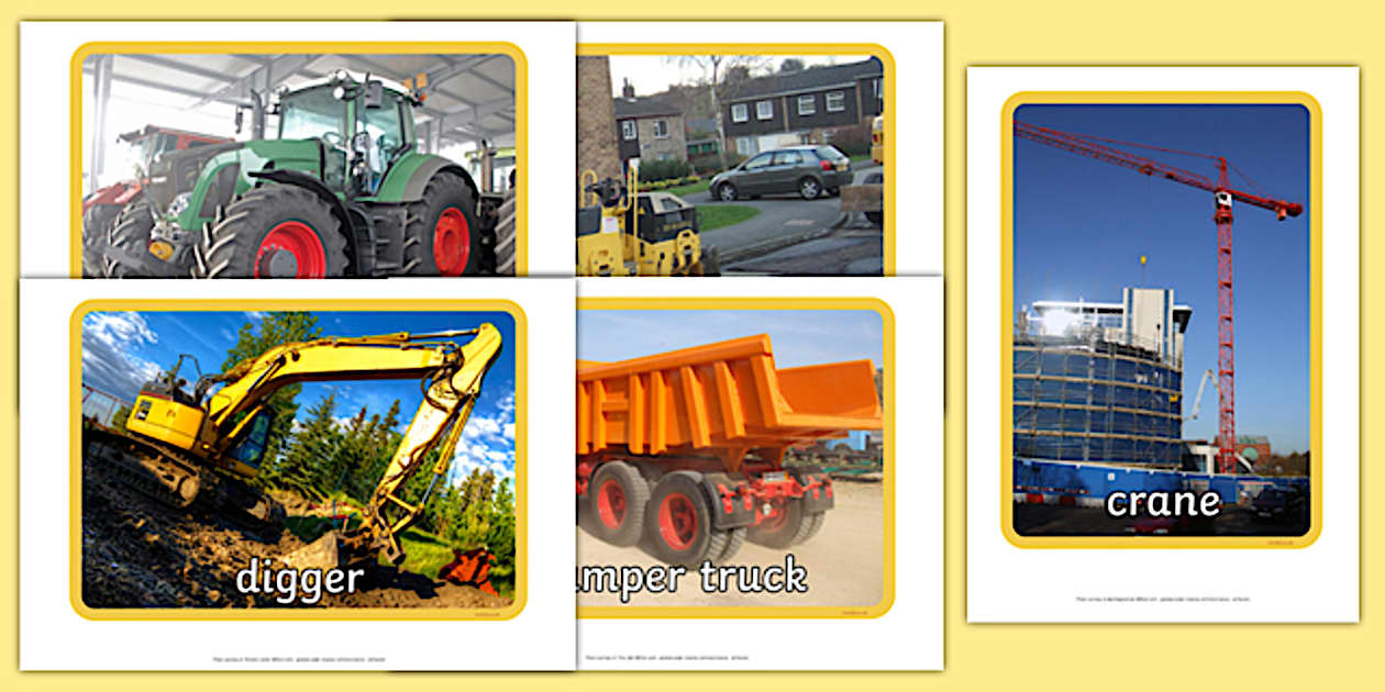 Editable Building Site Construction Vehicles Display Photos