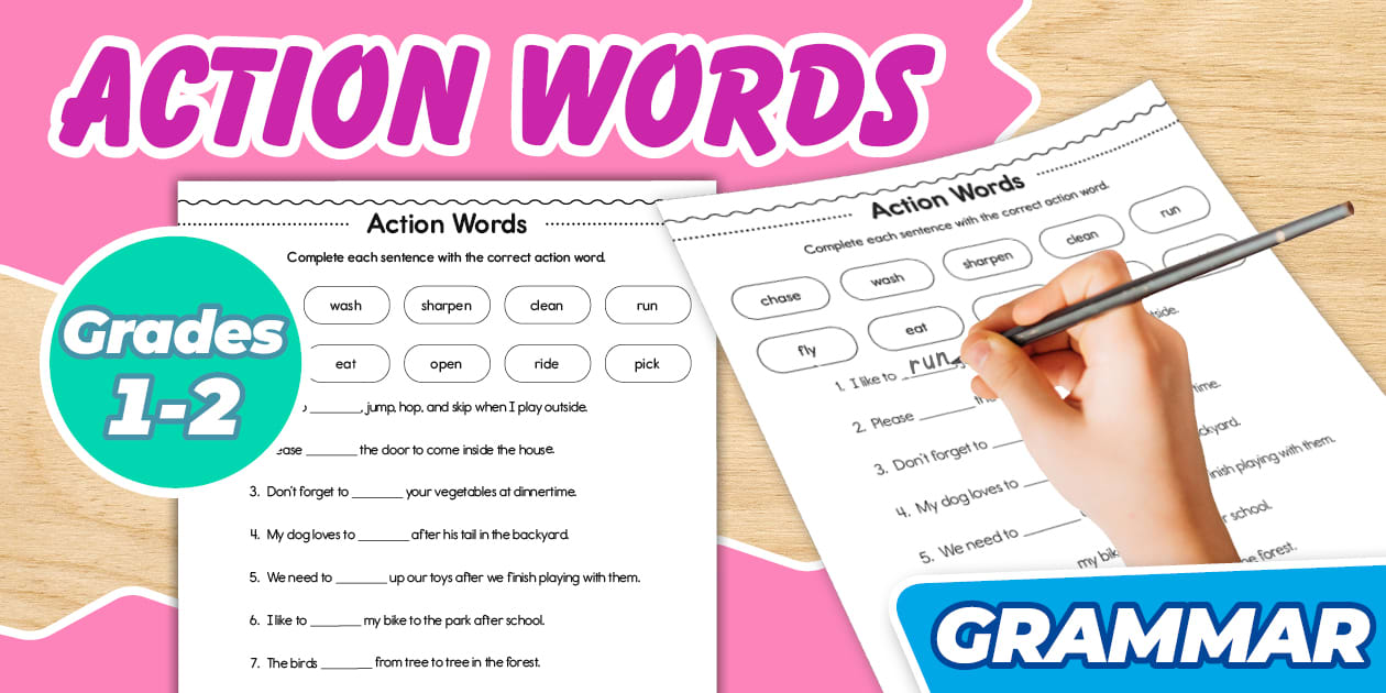 Action Words Worksheet for 1st-2nd Grade I Grammar I Verbs
