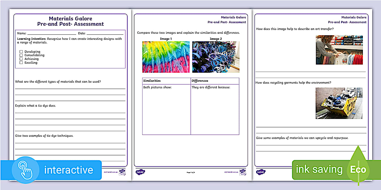 Materials Galore Pre- and Post-Assessment - Twinkl