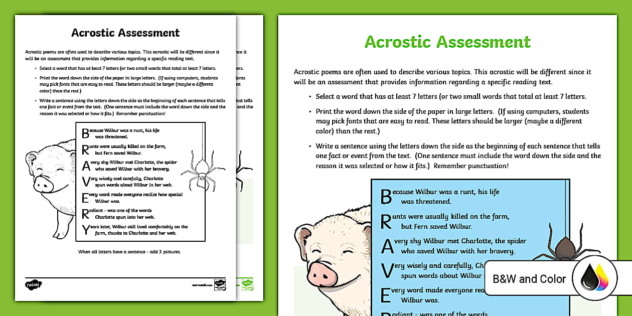 Acrostic Assessment Worksheet for 6th - 8th Grades - Twinkl