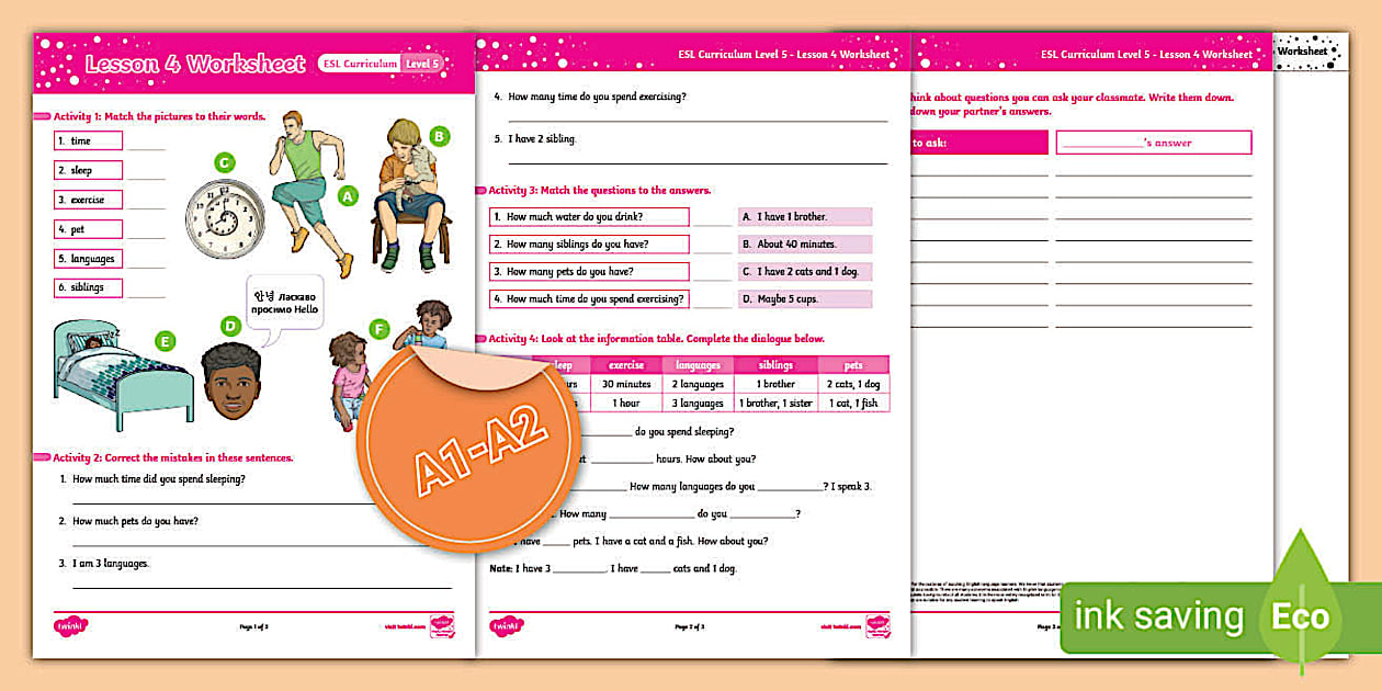 ESL Curriculum Level 5, Lesson 4 Worksheet (teacher made)