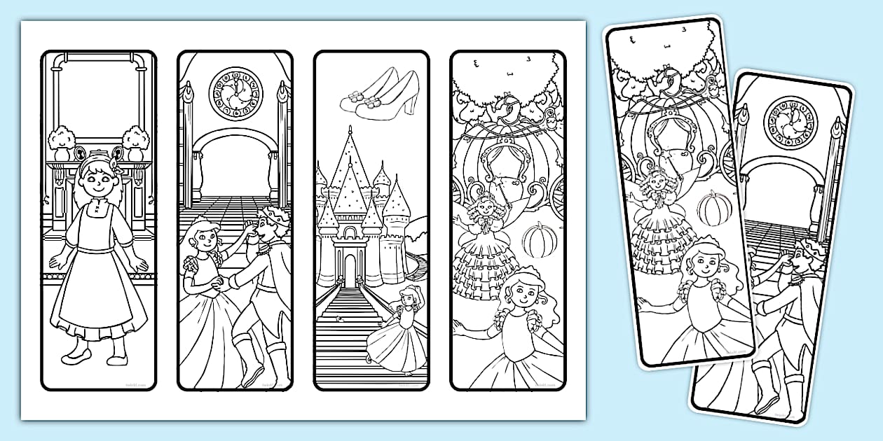 Cinderella Colouring Bookmarks (teacher made) - Twinkl
