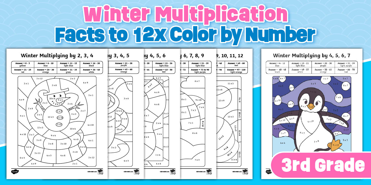 Multiplication Facts to 12x Color by Number Worksheets