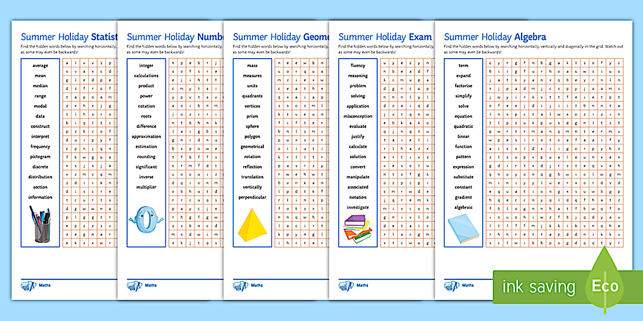 Summer Maths: Word Search Activity Pack (teacher made)