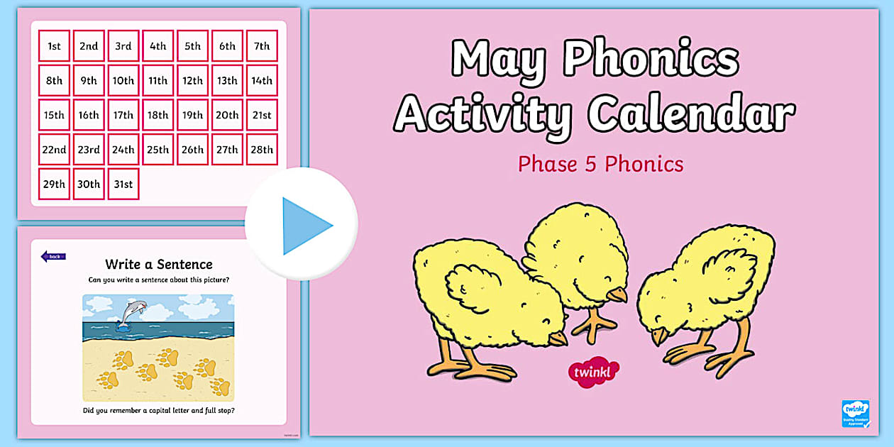 Phase 5 May Phonics Activity Calendar PowerPoint - Twinkl