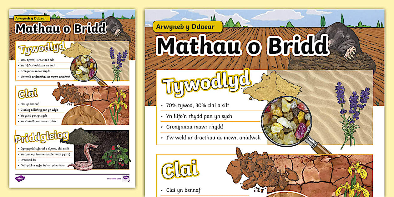 Ffeil Ffeithiau: Arwyneb y Ddaear a Mathau o Bridd - Twinkl
