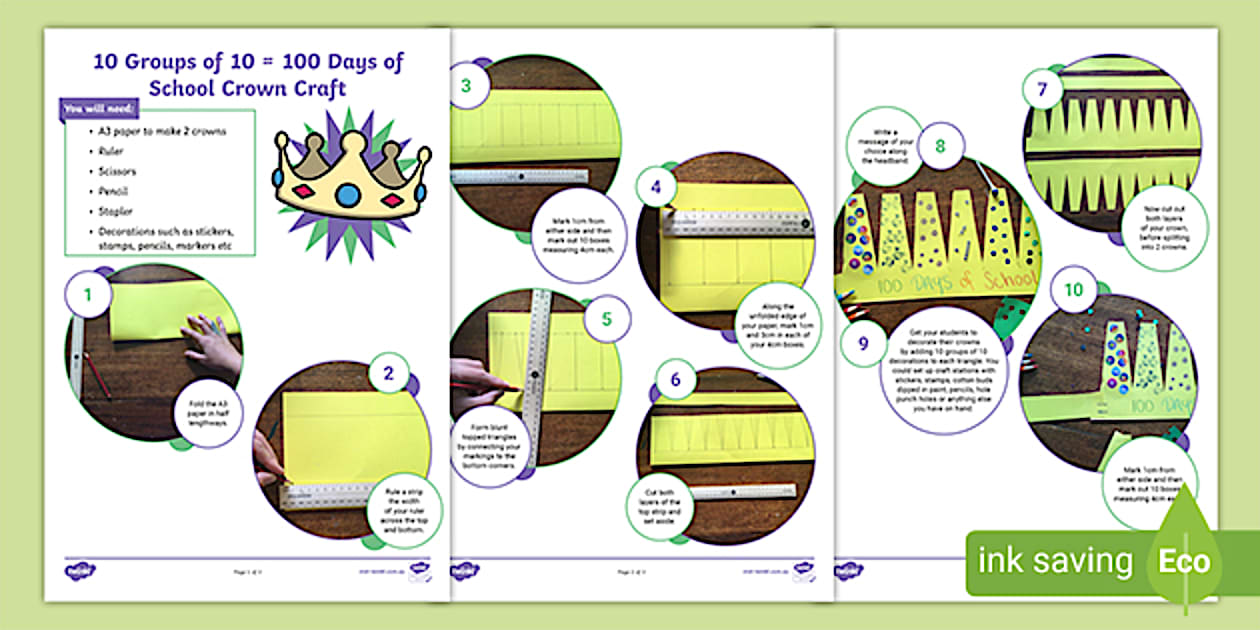 10 Groups of 10 = 100 Days of School Crown Paper Craft