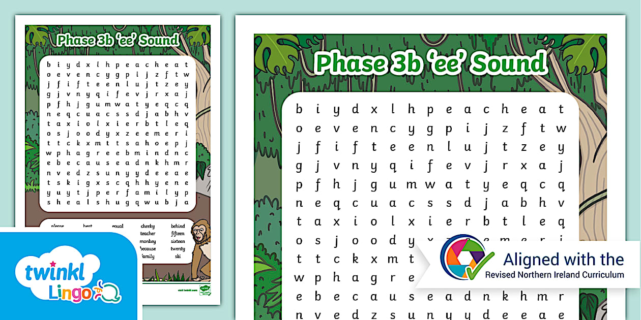 Northern Ireland Linguistic Phonics 3b 'ee' Sound Word Search