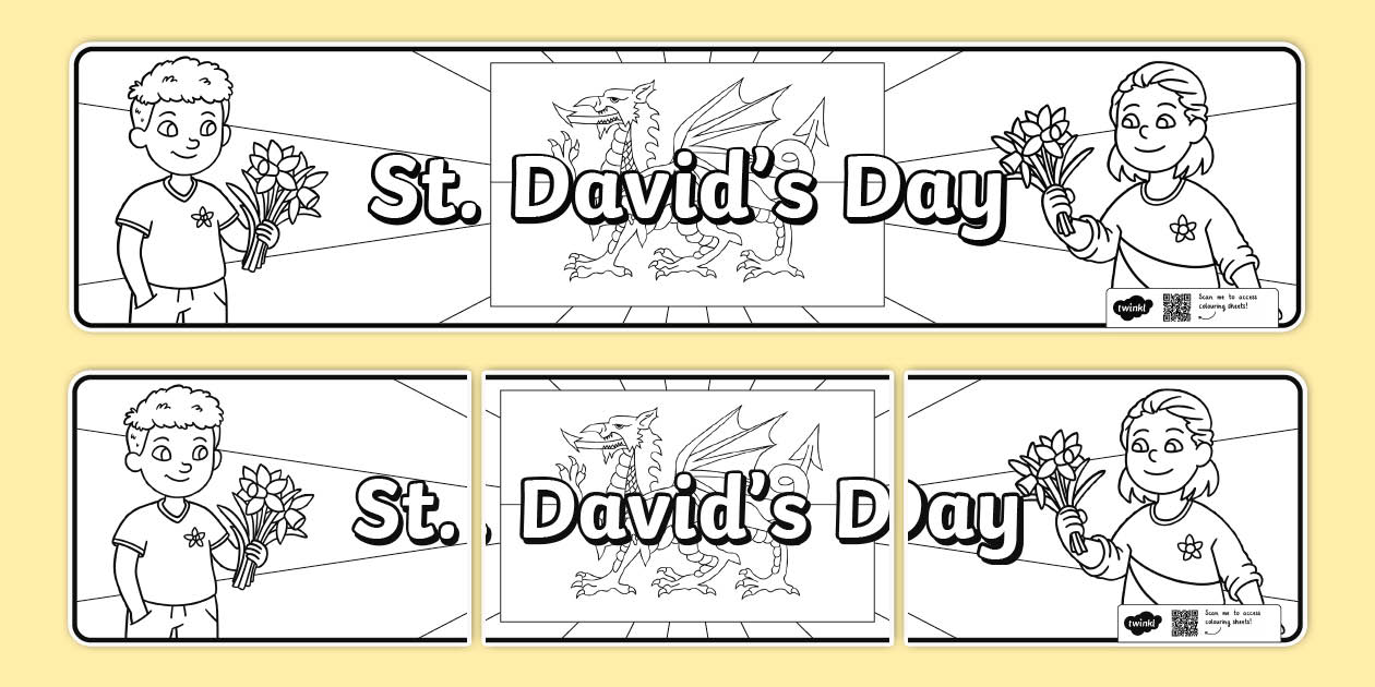 St. David's Day Colouring Display Banner - Twinkl