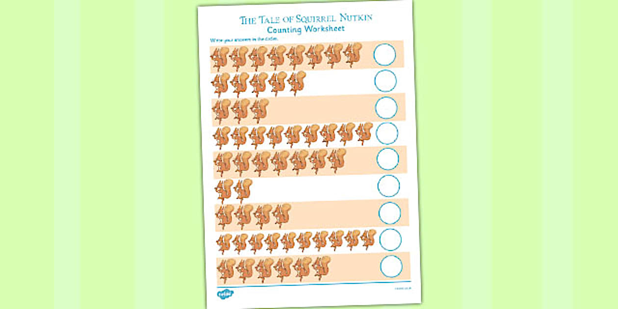 Black and White The Tale of Squirrel Nutkin Counting Sheet (Beatrix Potter)