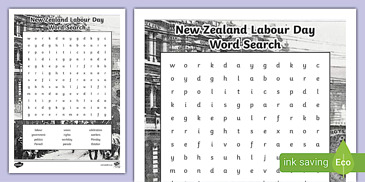 Year 5-6 New Zealand Labour Day Word Search - Twinkl