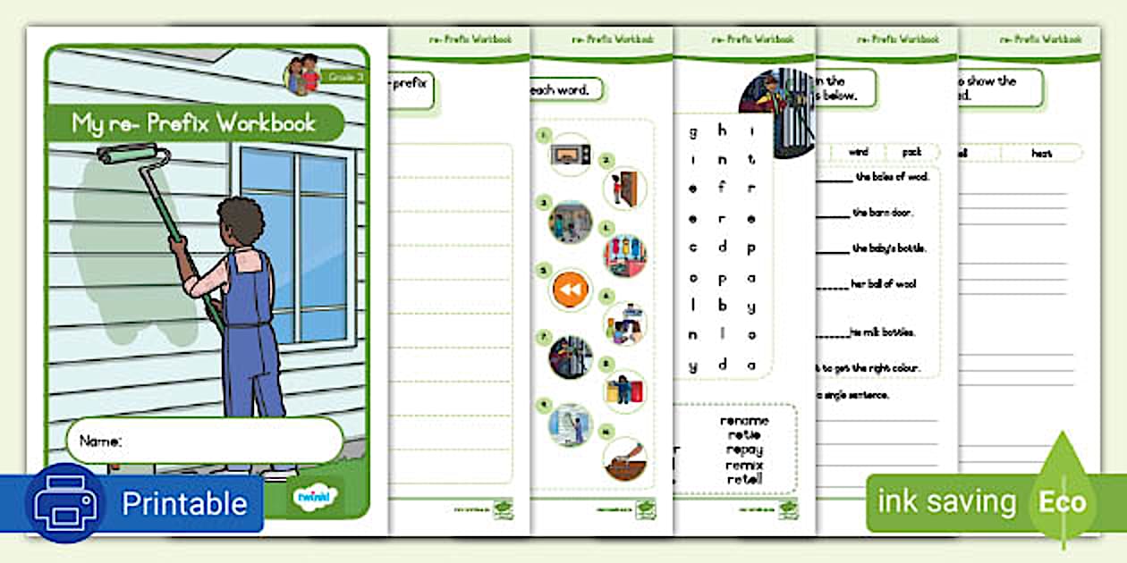 Grade 3 Phonics: re- prefix Workbook (teacher made) - Twinkl