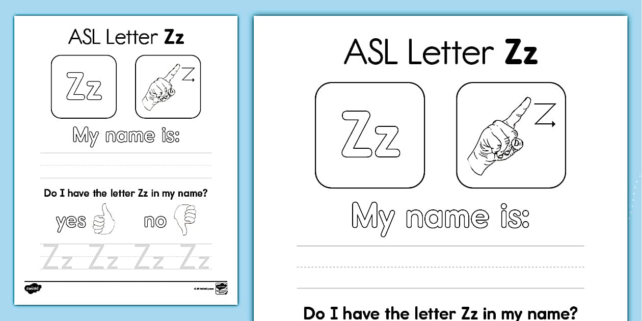ASL Letter Zz Worksheet - Twinkl