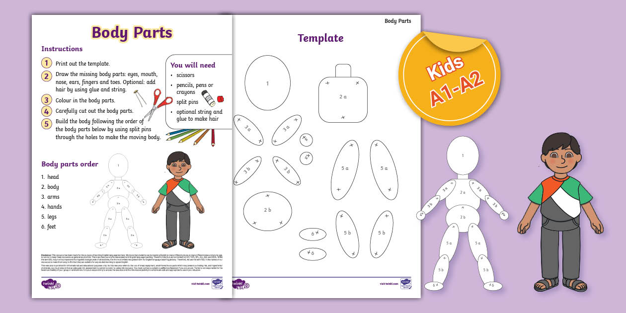 ESL Body Parts Craft [Kids, A1-A2] - Twinkl