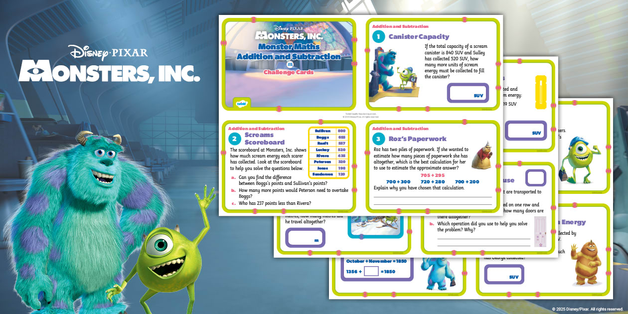 👉 Monsters, Inc.: Monster Maths Addition and Subtraction Challenge ...