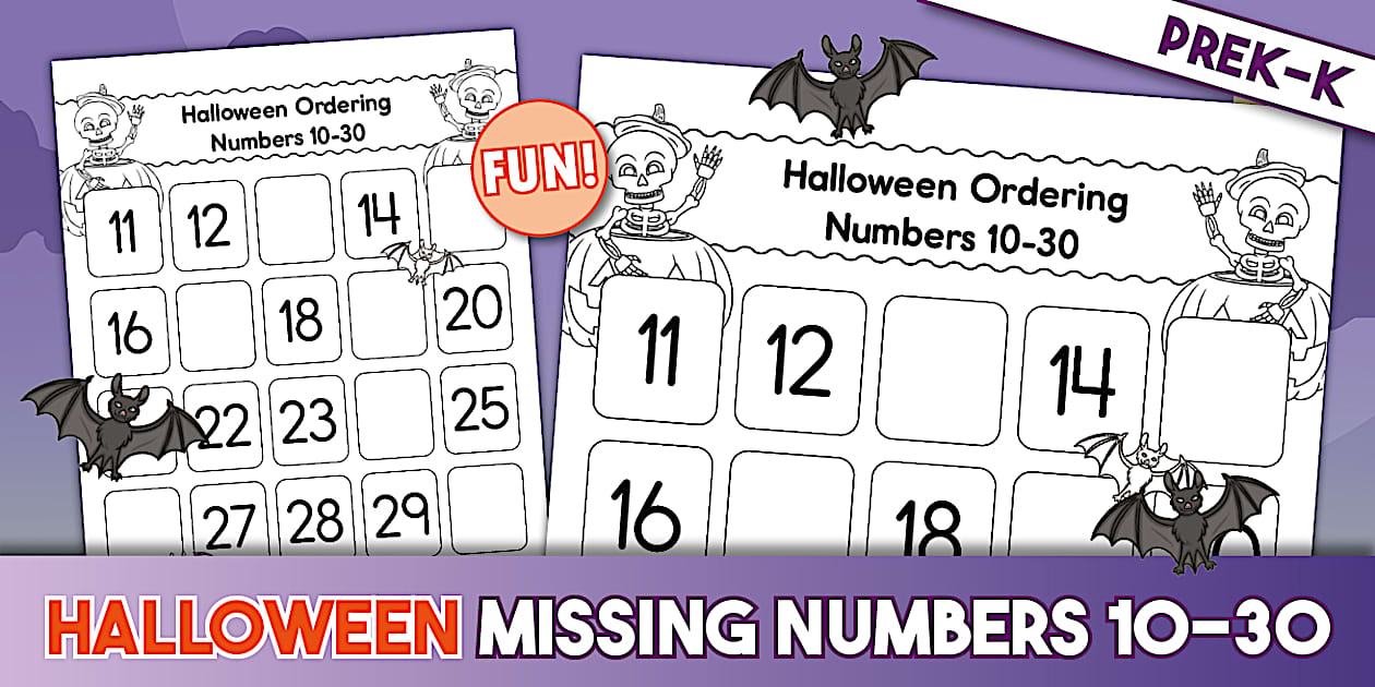 Halloween Missing Numbers 10-30 Worksheet for PreK-K