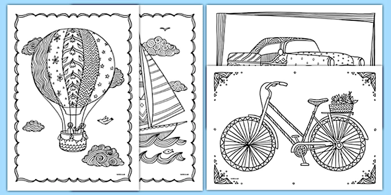 Adult Colouring Mindfulness Transport Themed Sheets - Twinkl