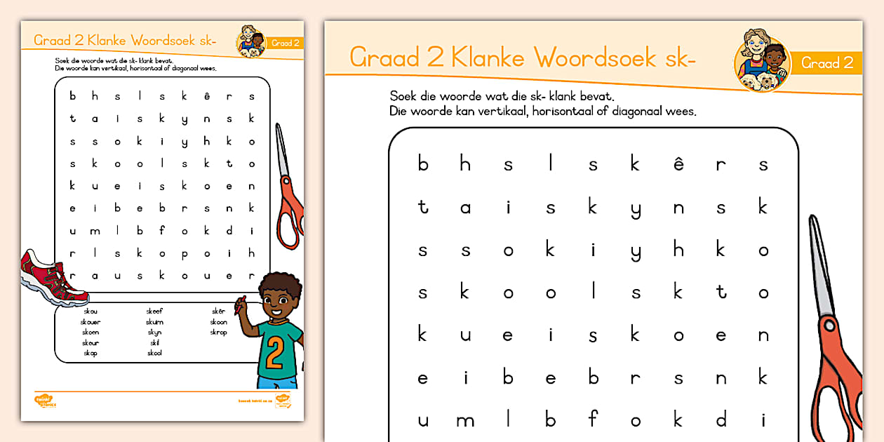 Graad 2 Klanke Woordsoek sk- (Teacher-Made) - Twinkl