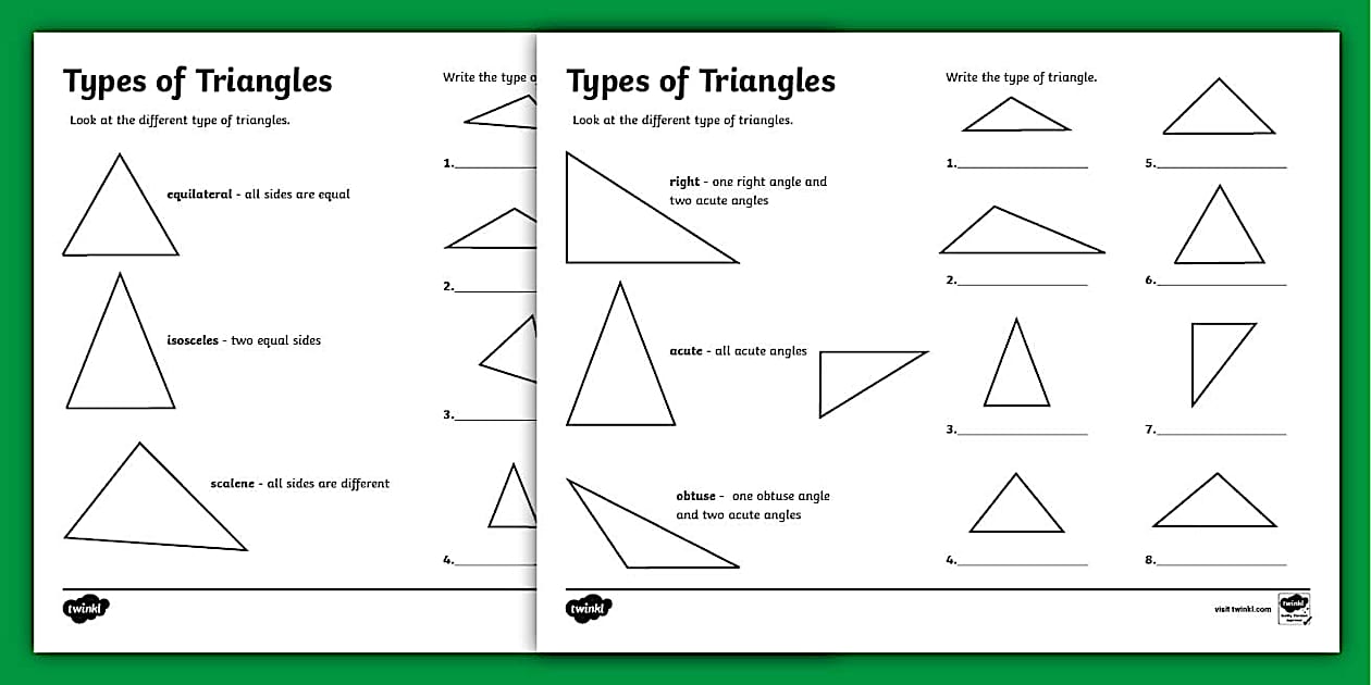 Types of Triangles Worksheet for 3rd-5th Grade | Twinkl