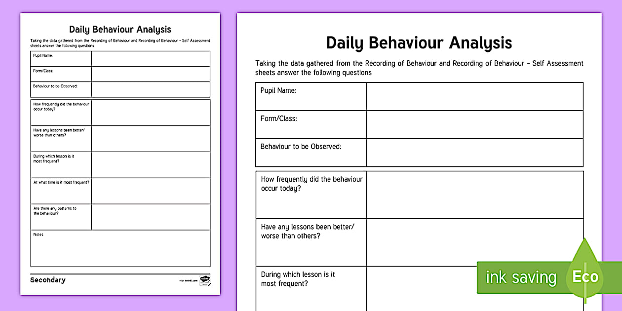 Daily Behavior Monitoring Editable Proforma (Teacher-Made)