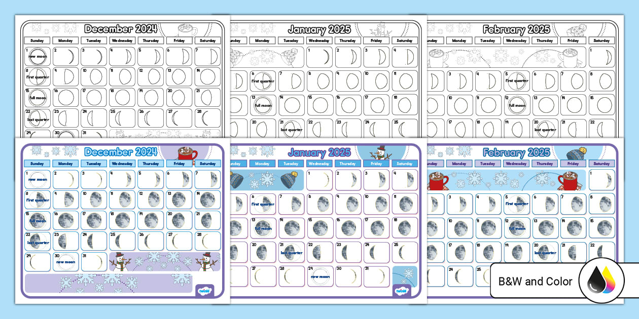 2024-2025 Winter Moon Phases Calendars (teacher made)