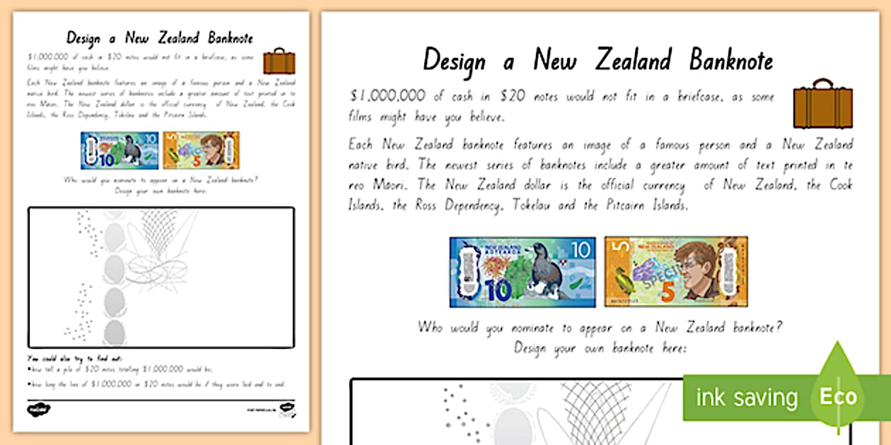 New Zealand Design a Banknote Worksheet - Twinkl