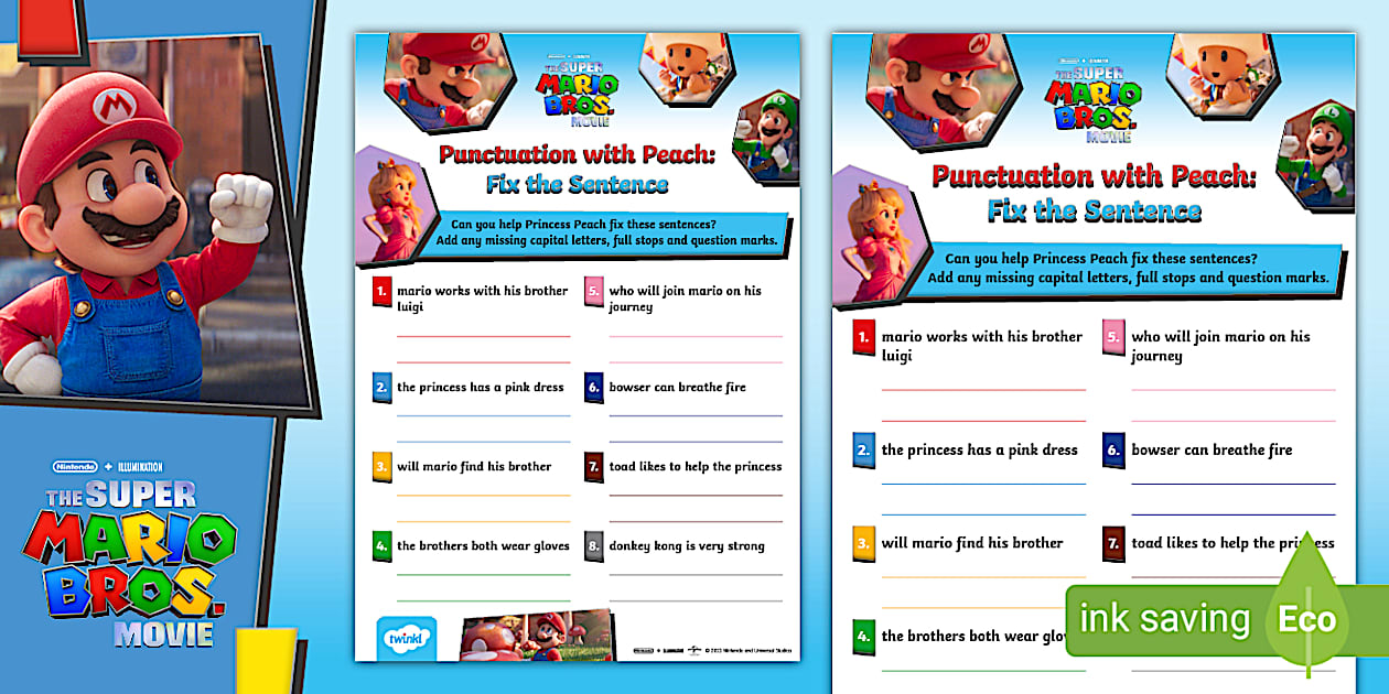 FREE! - Super Mario Bros. Writing Activity | Punctuation with Peach