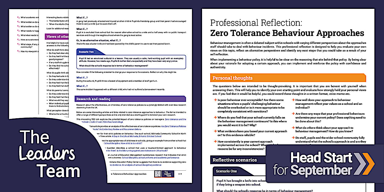 Professional Reflection: Zero Tolerance Behaviour Approaches - leaders