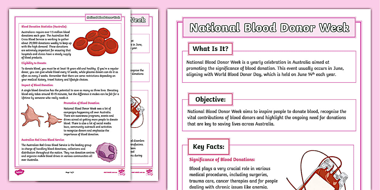 National Blood Donor Week Fact File 3-6 (teacher made)