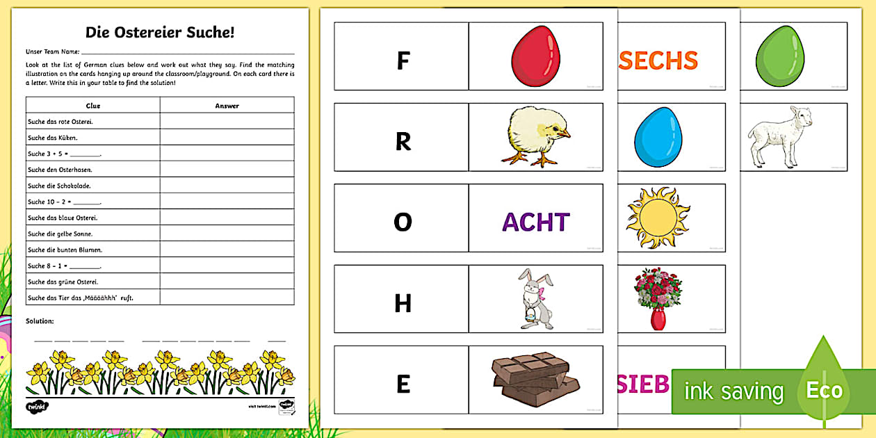 Easter Egg Hunt - German Activity Sheet - Twinkl