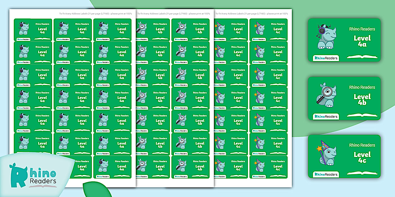 Rhino Readers Level 4 Book Cover Labels - Twinkl