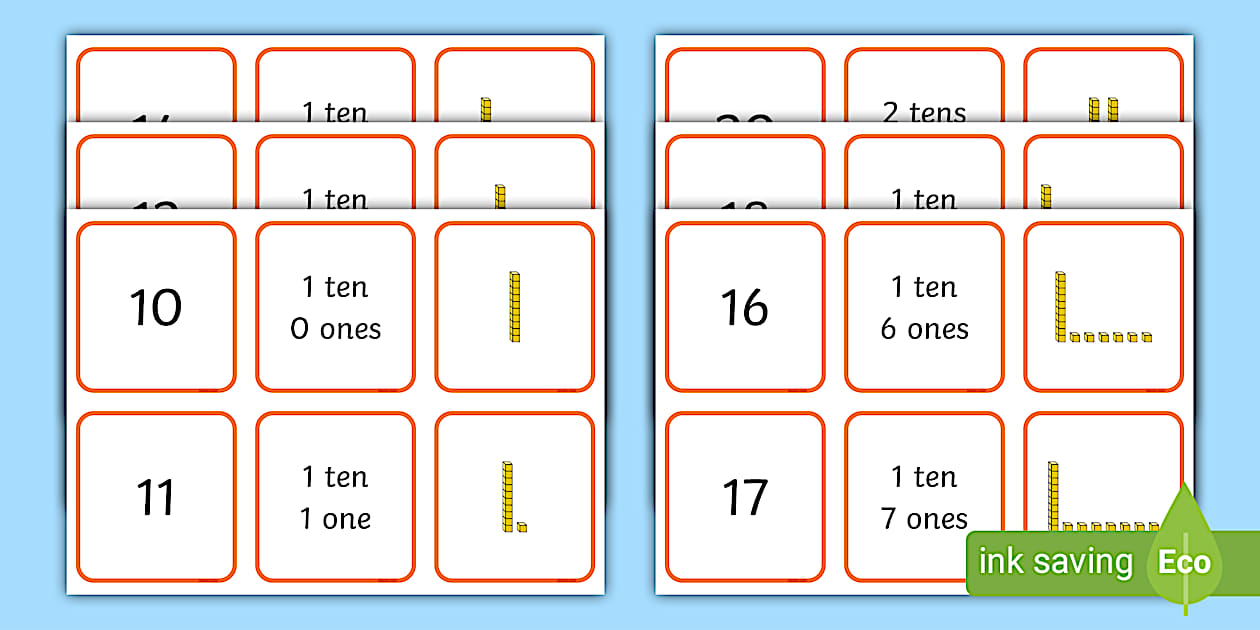 10 - 20 Place Value Tens and Ones Dienes Matching Cards