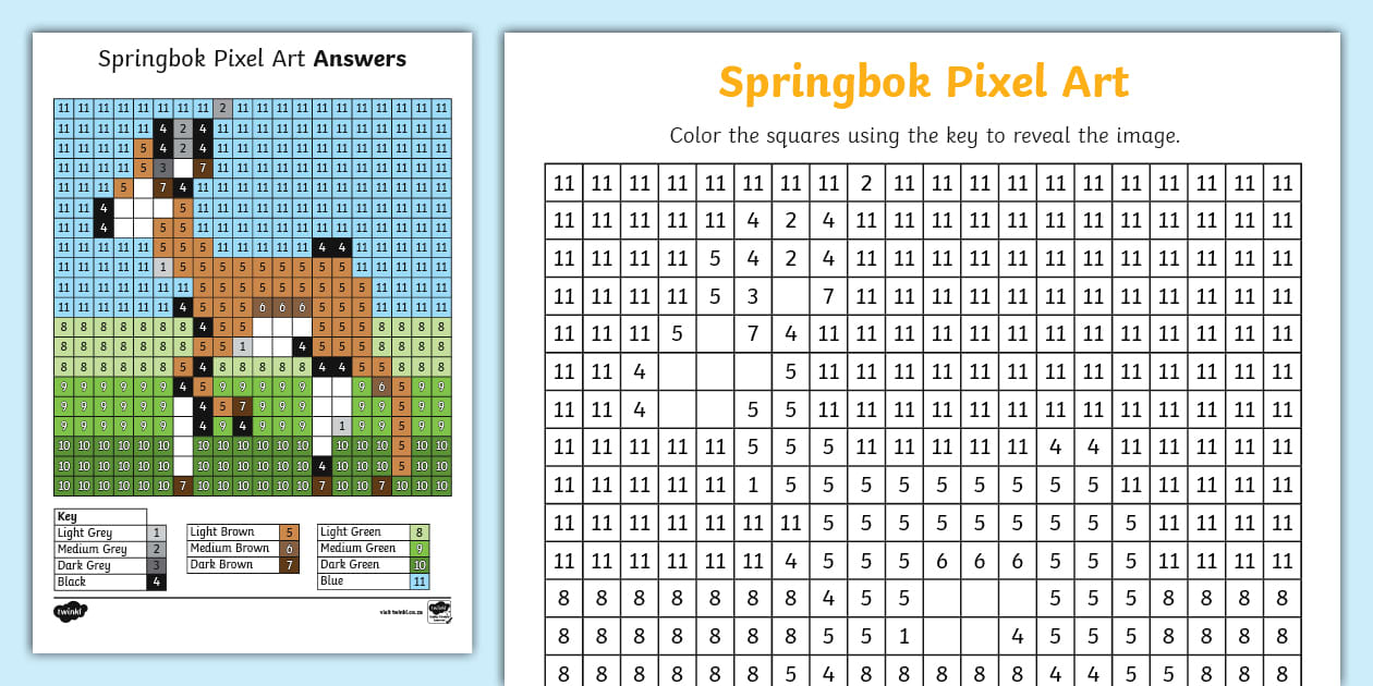 Springbok Pixel Art Template (teacher made) - Twinkl