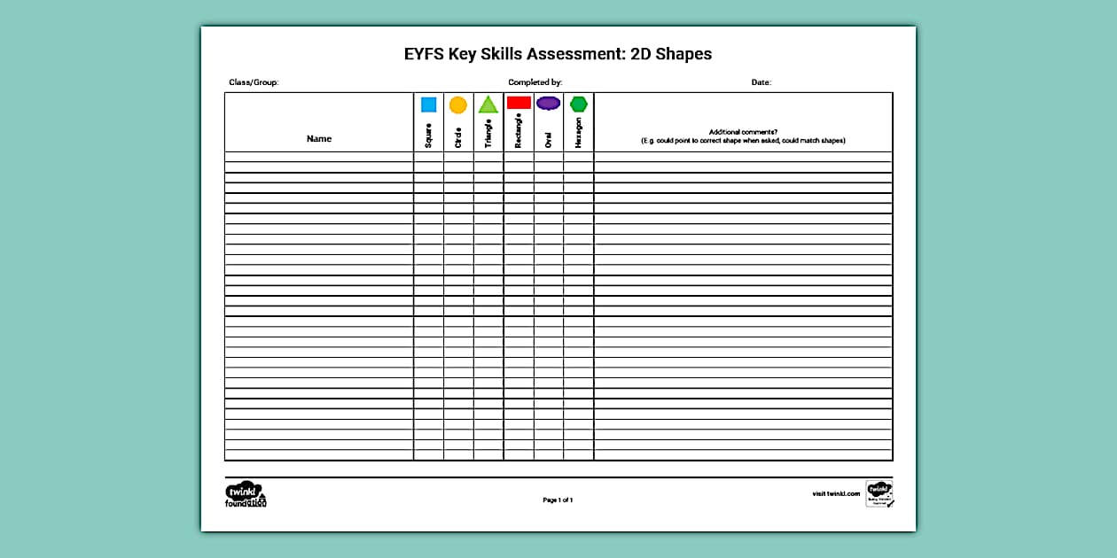 EYFS Key Skills Assessment 2D Shapes (teacher made) - Twinkl