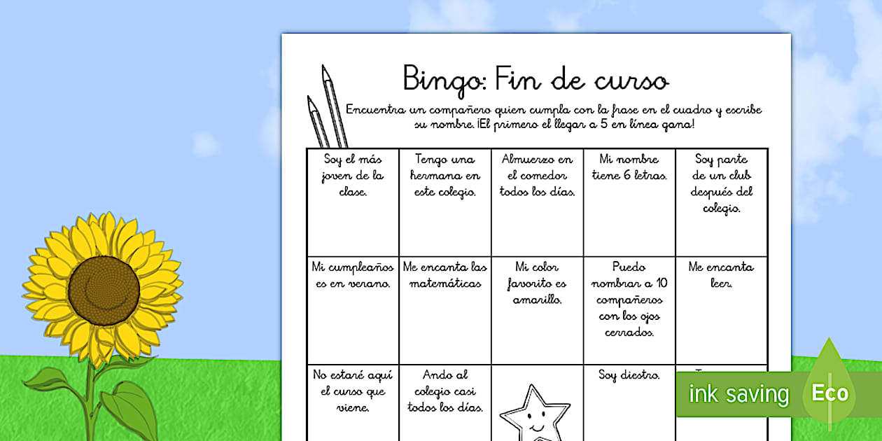 Ficha de actividad: Bingo - Fin de curso