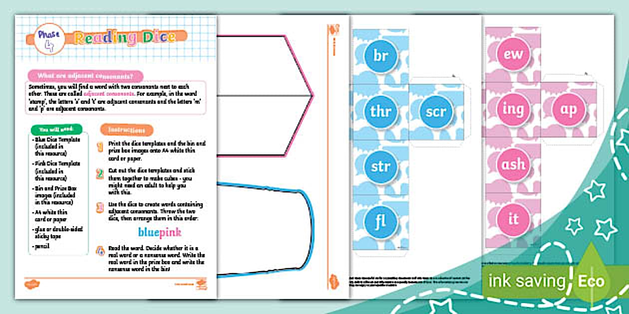 Reading Dice: Phase 4 (Ages 5 - 7) (teacher made) - Twinkl