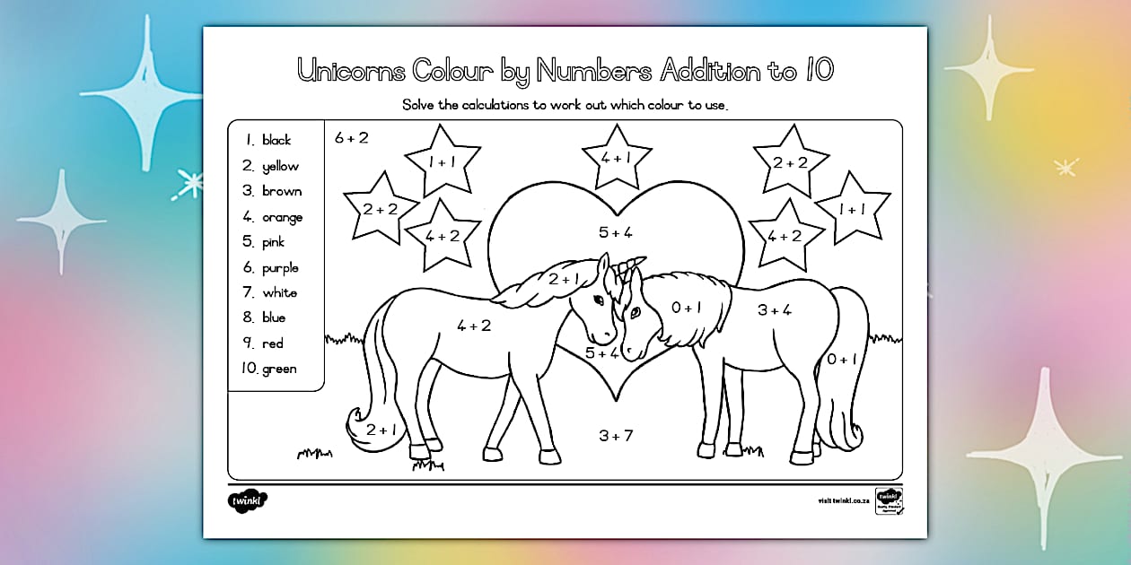 Unicorn Addition to 10 Colour by Numbers (Teacher-Made)