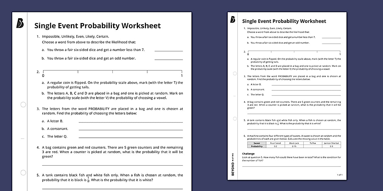 👉 Single Event Probability Worksheet (teacher made)